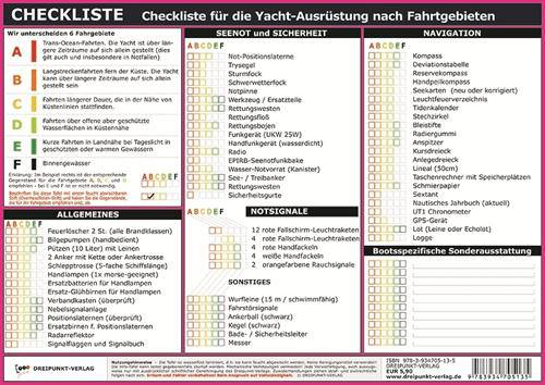 Checkliste für die Yachtausrüstung nach Fahrtgebieten